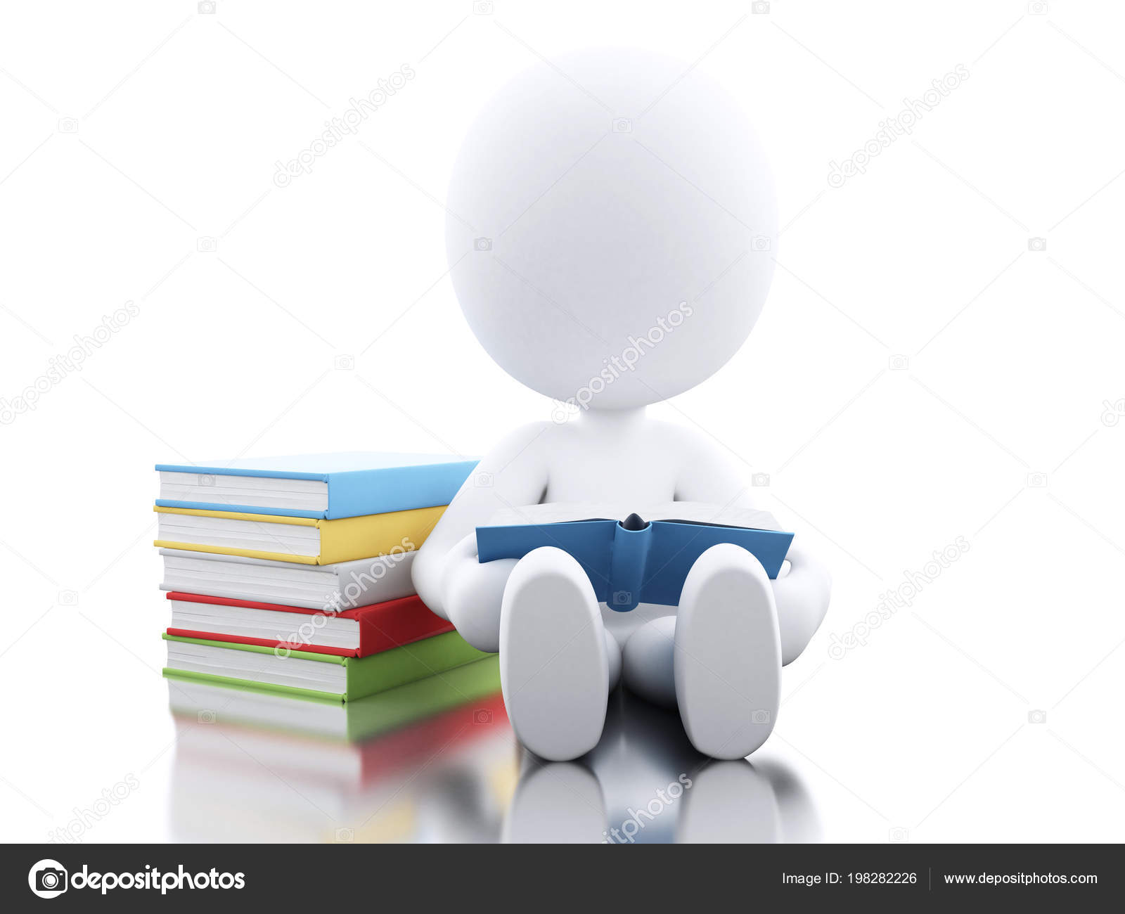 Illustration White People Reading Book Education Concept Isolated White ...