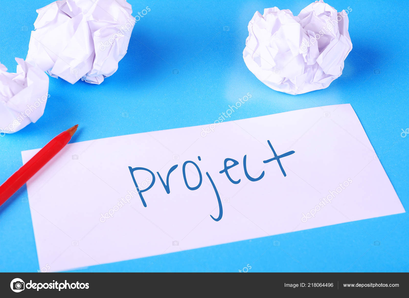 Paper Project Text Crumpled Paper Balls Light Blue Background ...