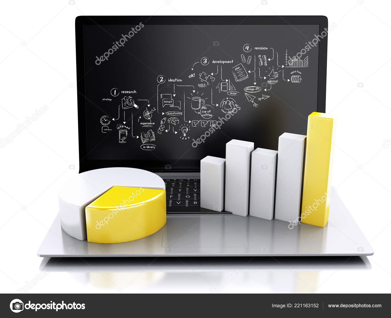 Illustration Render Charts Graph Laptop Creative Process Sketch ...