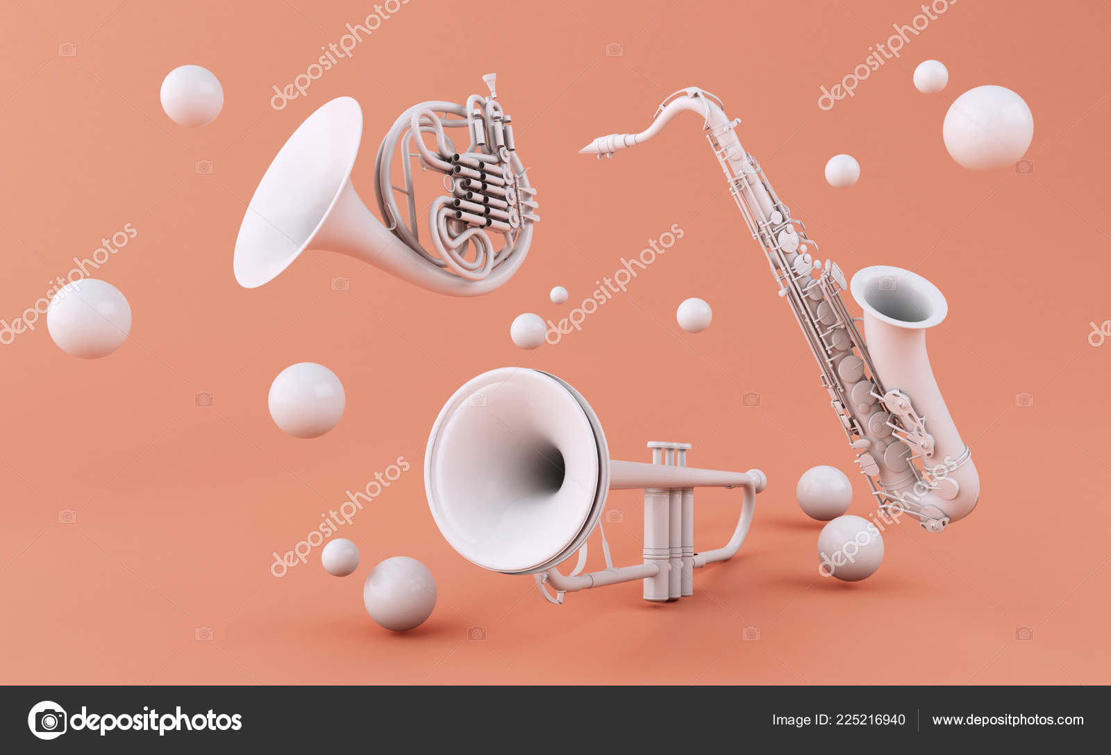 Illustration White Musical Instruments Pink Background Music Concept ...
