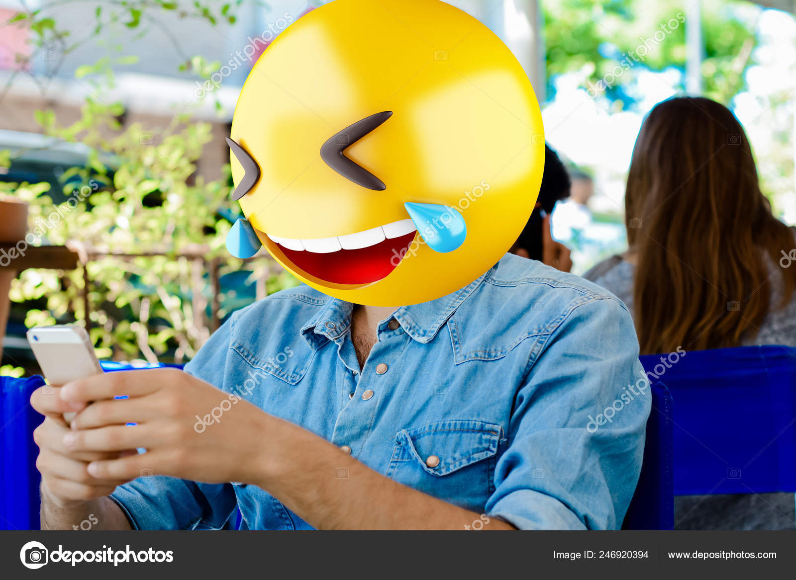Emoji Head Man Using Smartphone Emoji Concept Stock Photo by ...