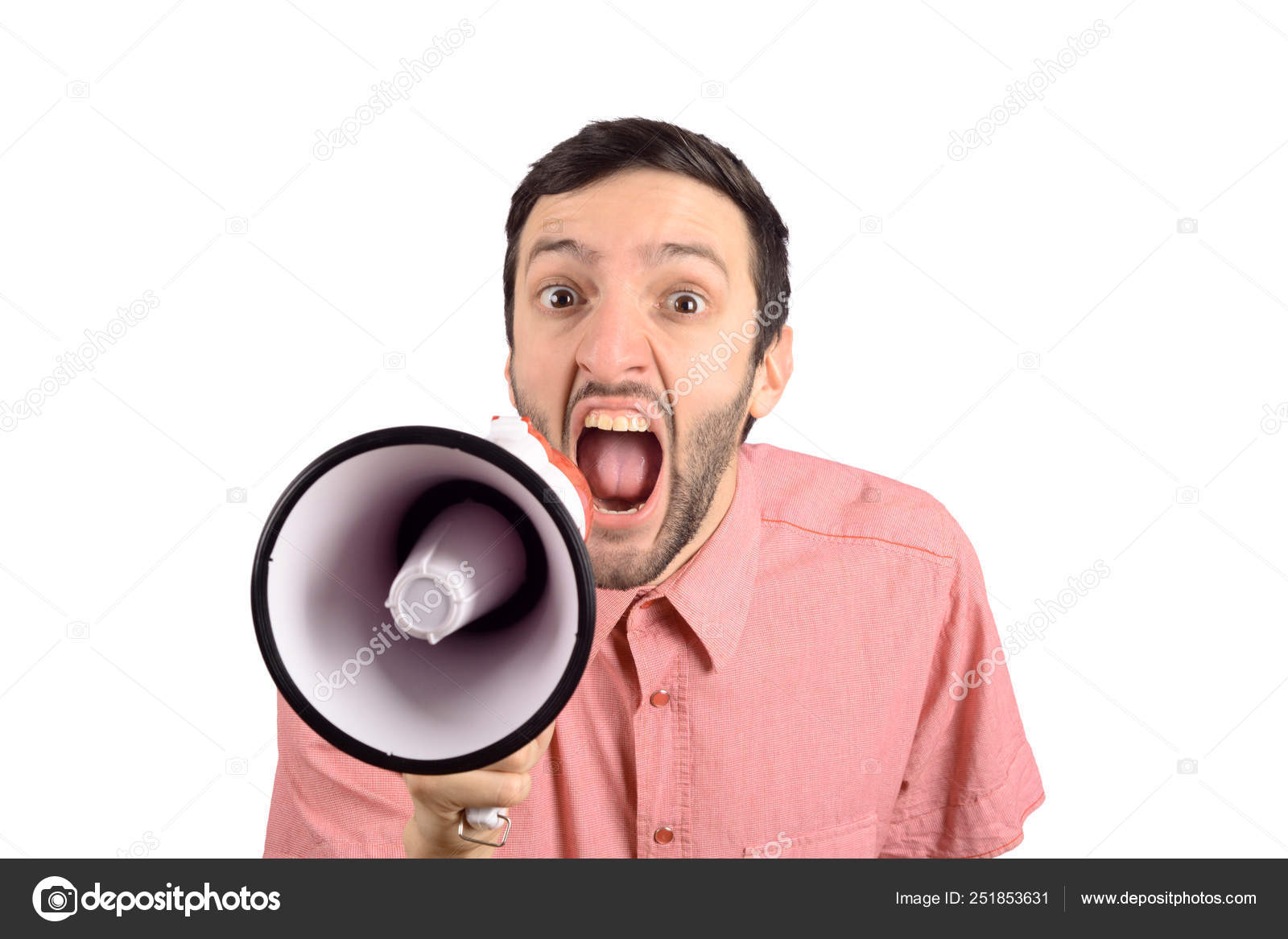 Young man screaming on a megaphone. — Stock Photo © nicomenijes #251853631