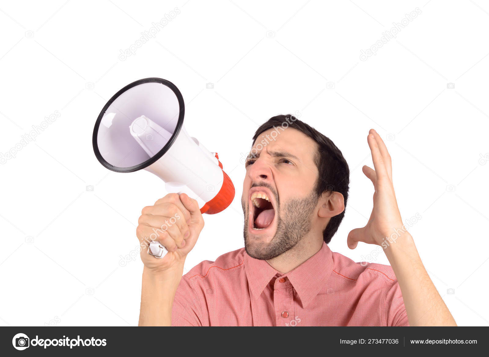 Young man screaming on a megaphone. — Stock Photo © nicomenijes #273477036