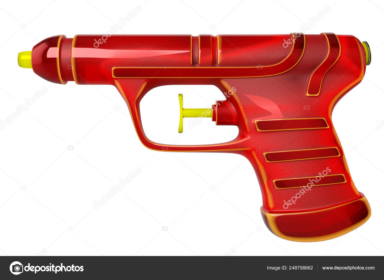 3d rendering of red pistol water gun for Songkran Festival, isol ...