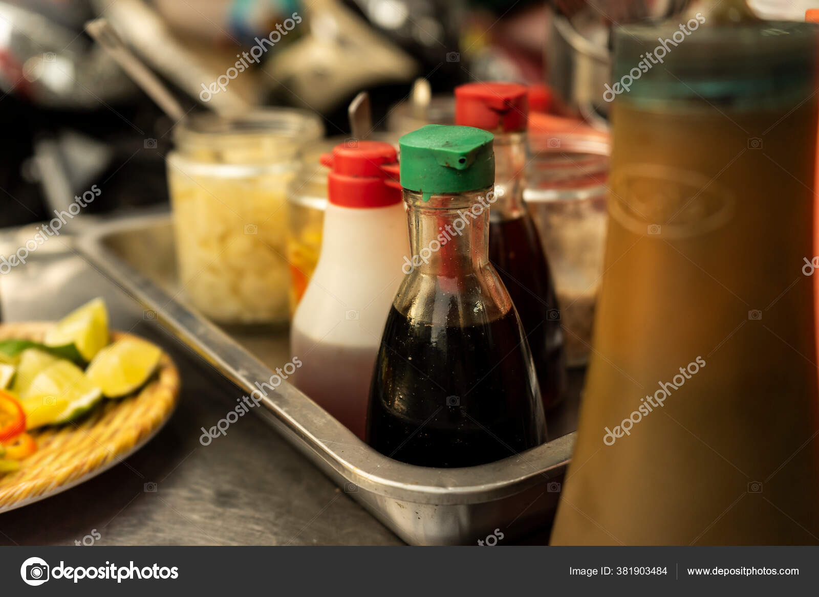 Traditional Vietnamese Noodle Condiment Tray Dish Lemon Slices Jar ...