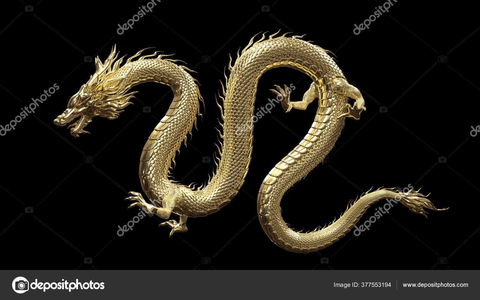 Full Body Gold Dragon Bend Body Pose Rendering Include Alpha Stock ...