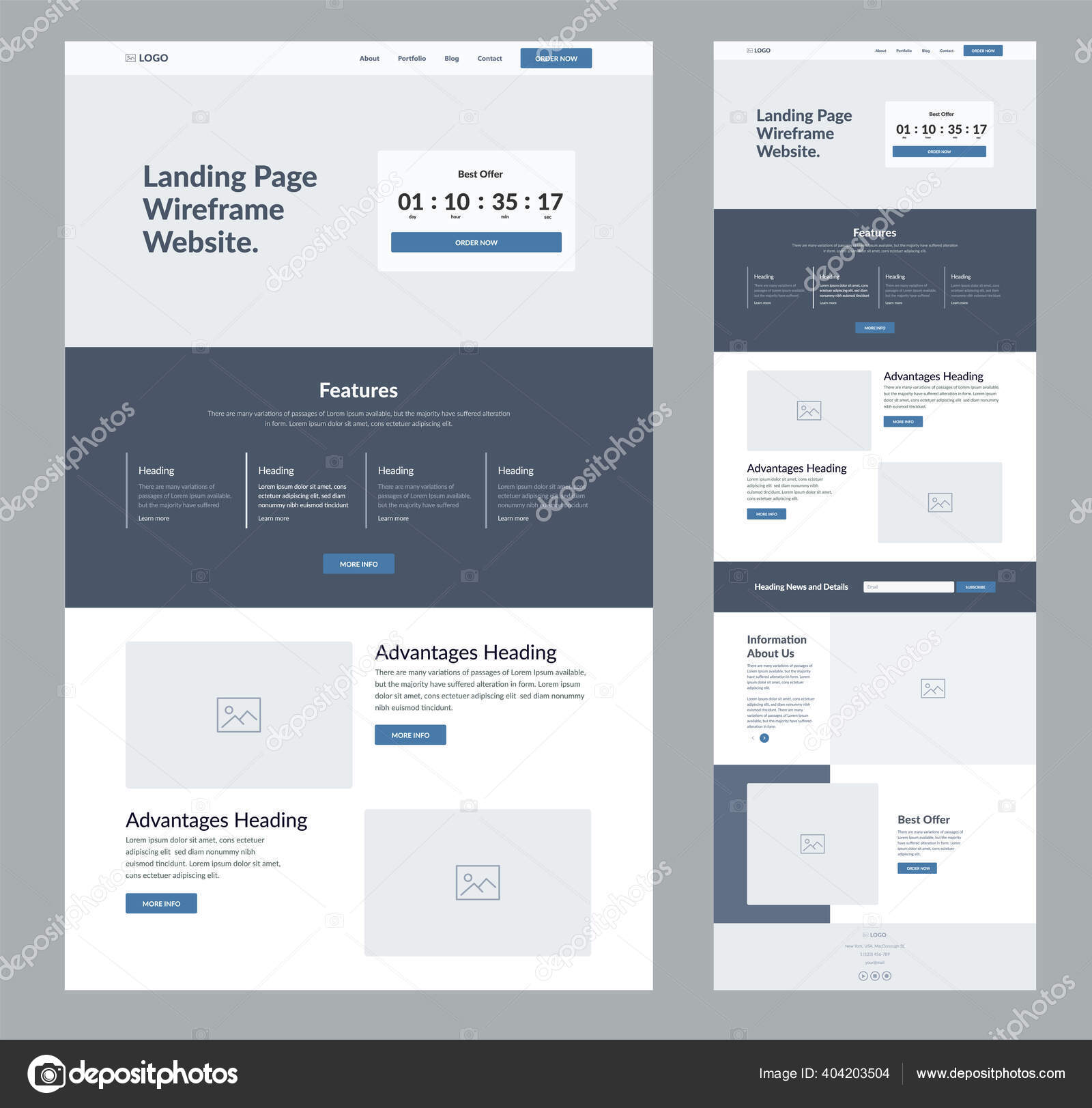 Landing Page Wireframe Design Business One Page Site Layout Template ...