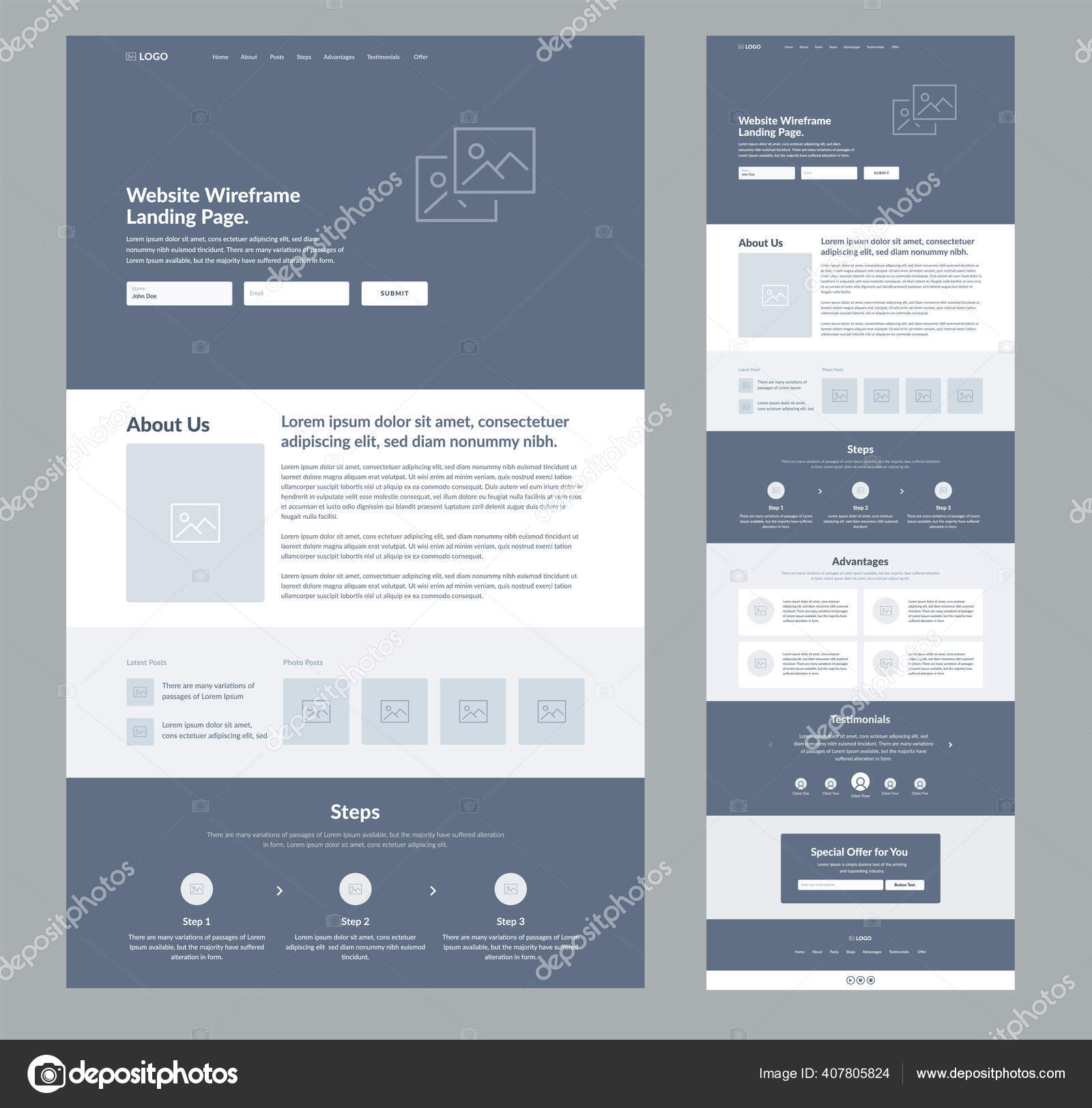 Website Landing Page Design Business One Page Site Wireframe Layout ...