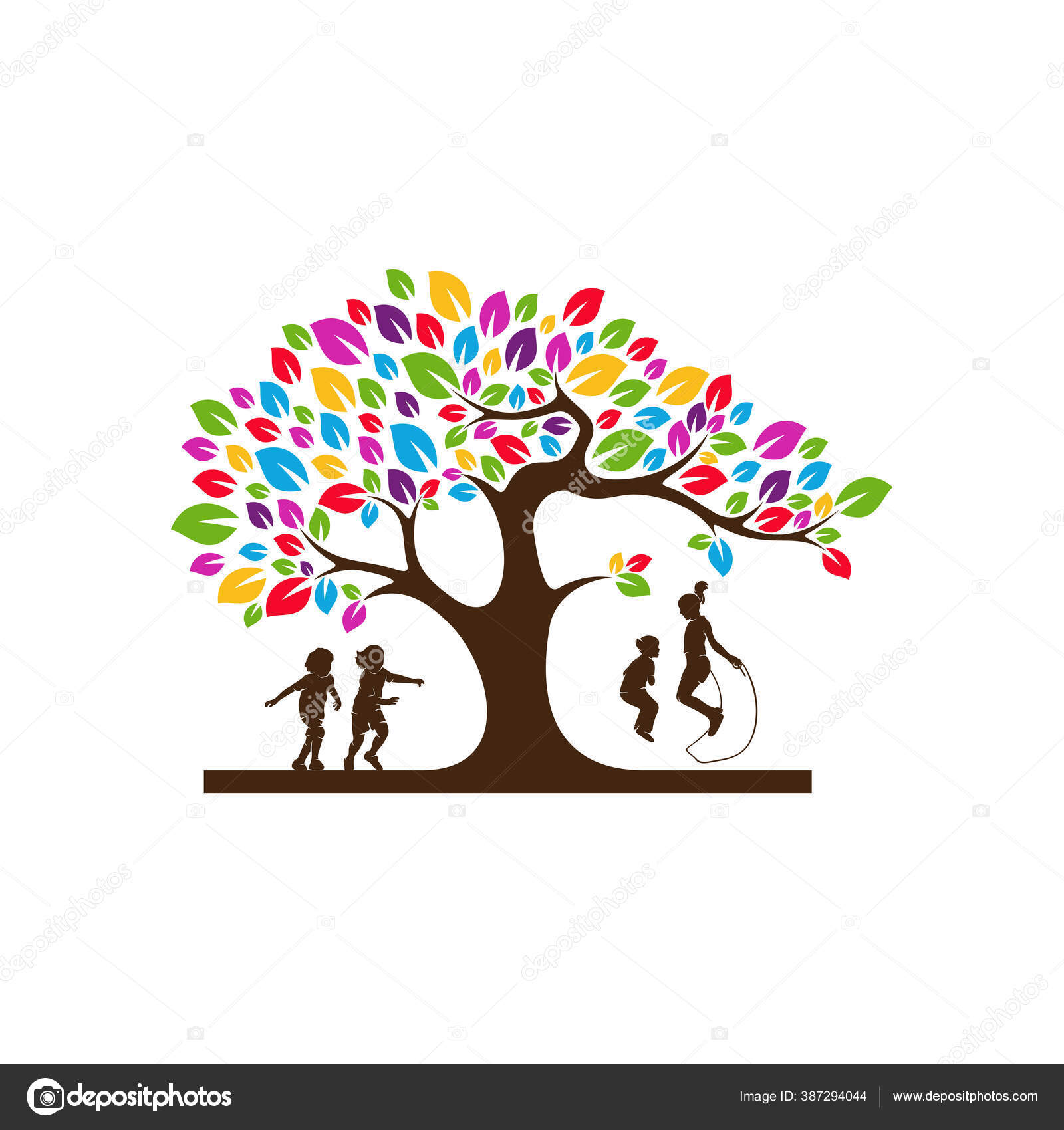 Colorful Tree Kids Playful Logo Vector Template Illustration Symbol ...