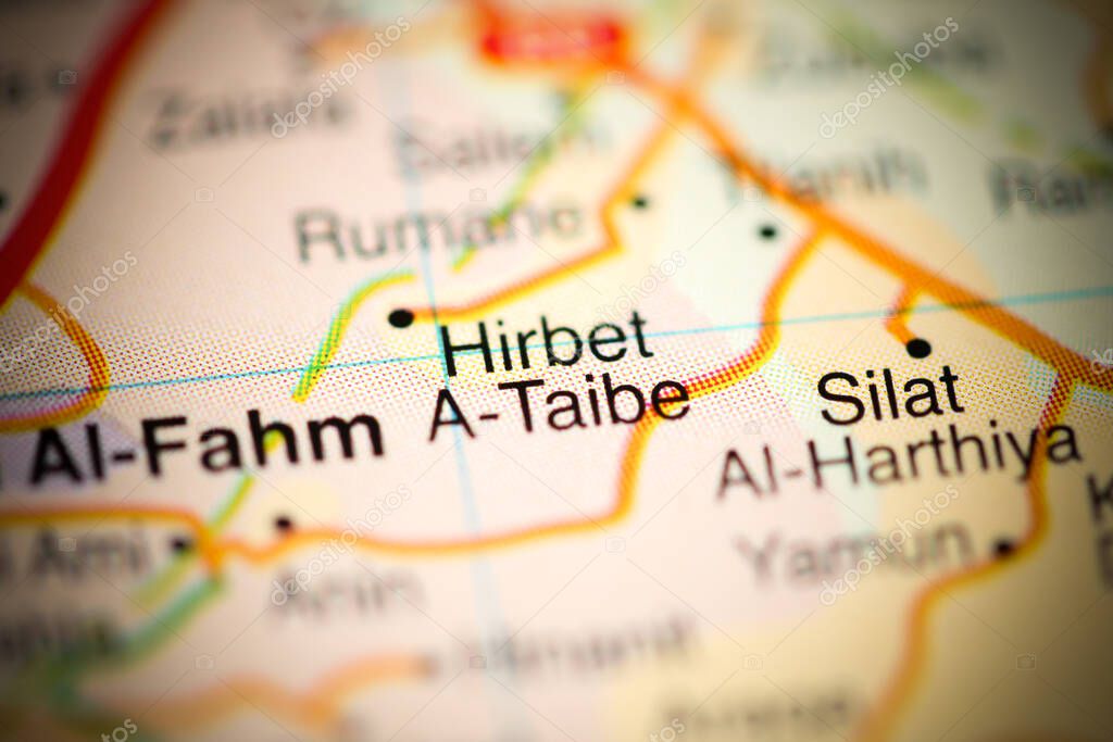 Hirbet A-Taibe en un mapa geográfico de Israel 2022