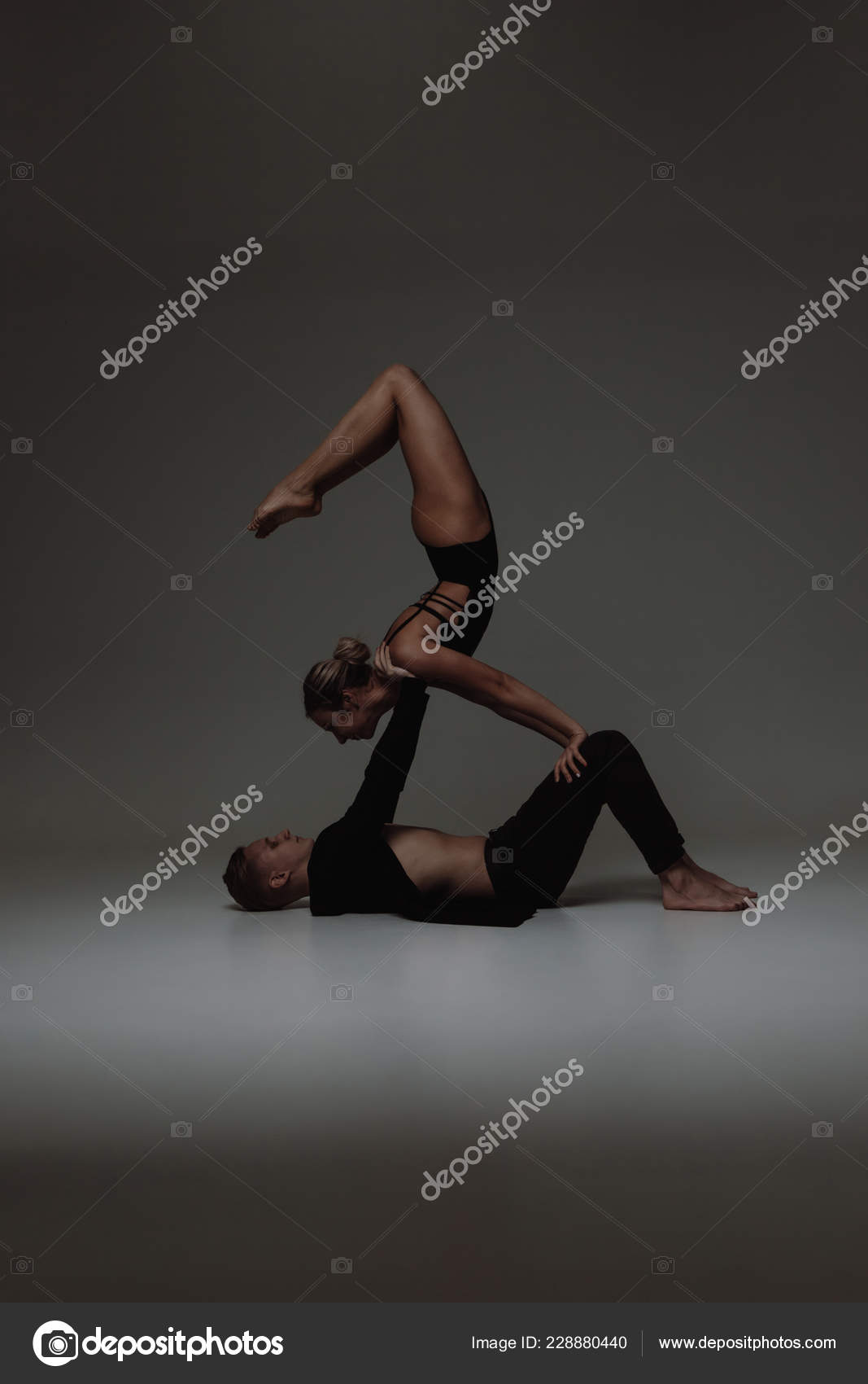 Two Young Modern Ballet Dancers Posing Gray Studio Background Stock ...