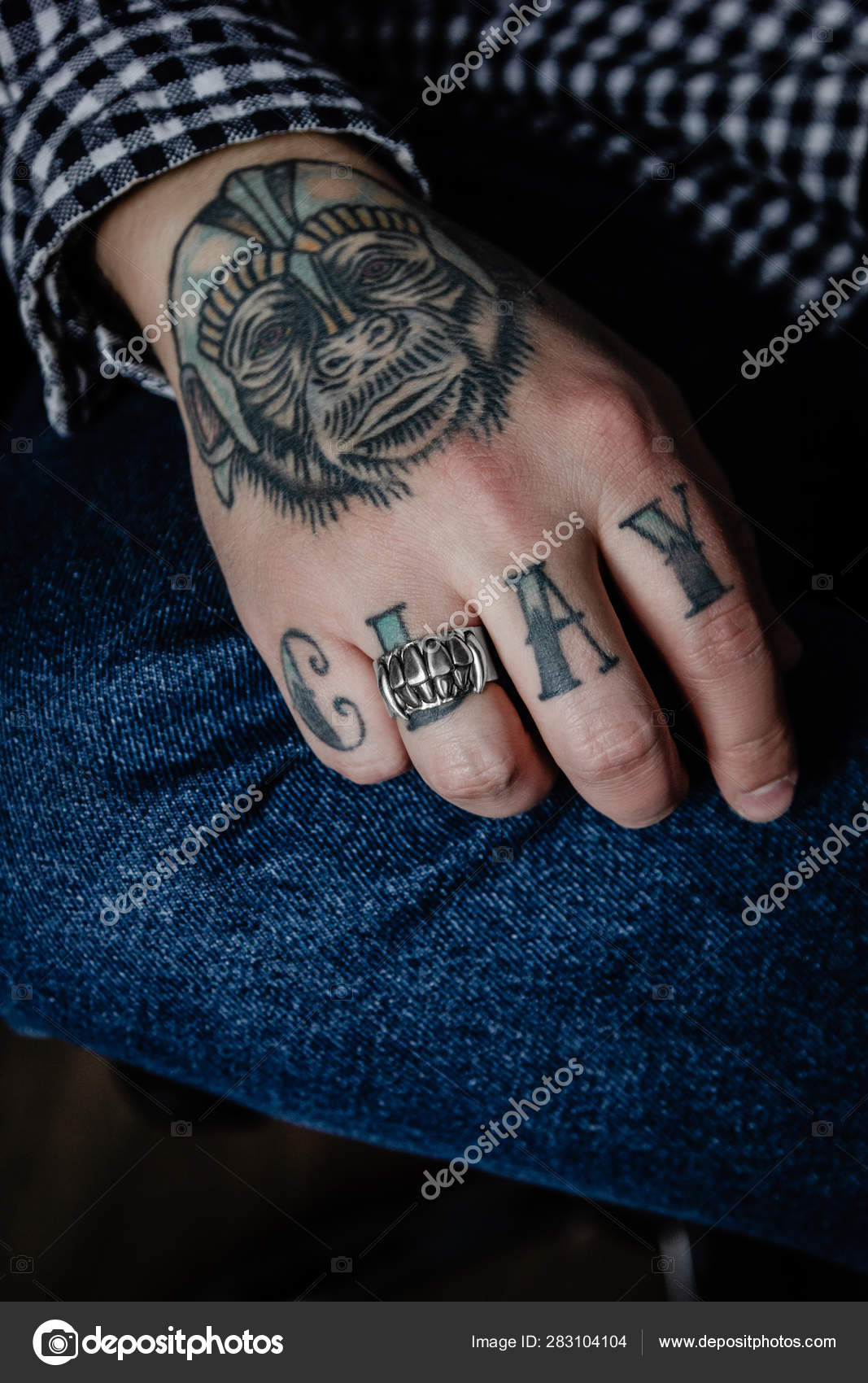 Close up of male hand with silver ring Stock Photo by ©cellar-door ...