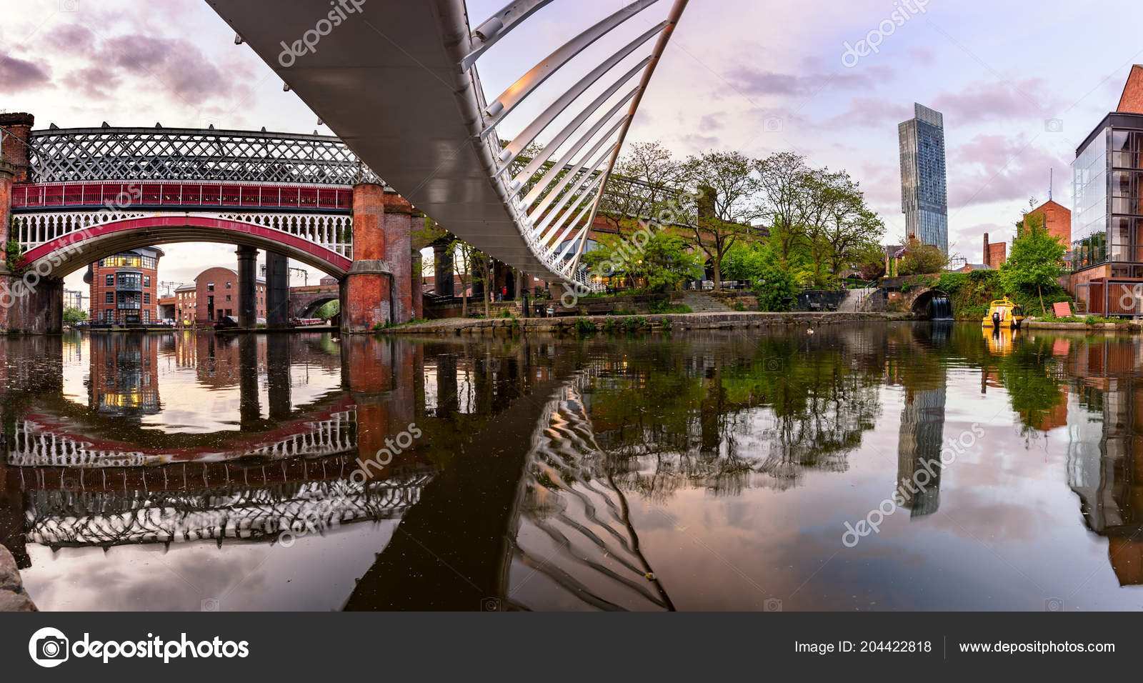 Canal Basin Castlefield Crossed Four Large Railway Viaducts — Stock ...