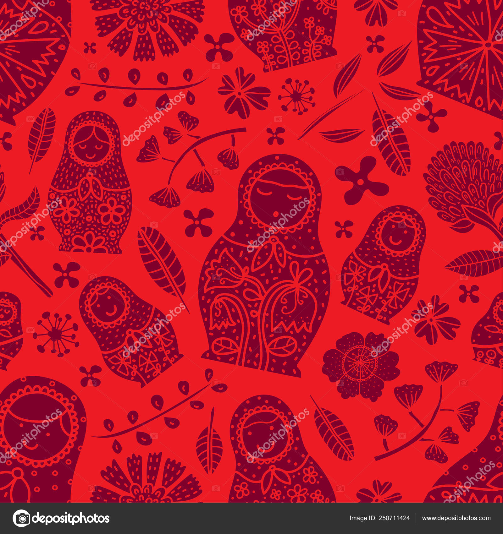 Russian Motiv Matryoshka Dolls Flowers Stock Vector Image by ...