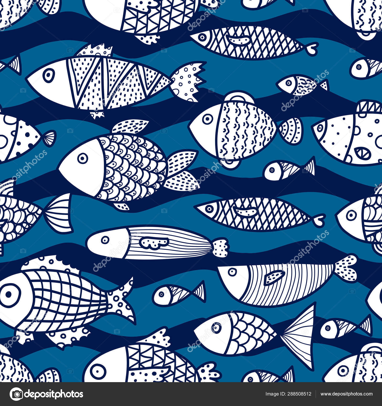 Linear Decorative Fish Mint Background Waves Seamless Pattern Can Used ...