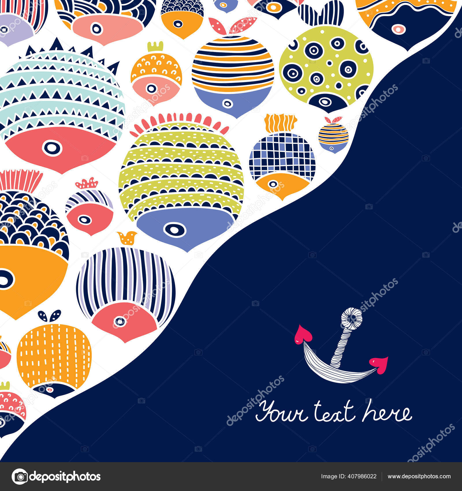 Cute Fish Card Sea Motif Stock Vector Image by ©vyazovskaya #407986022