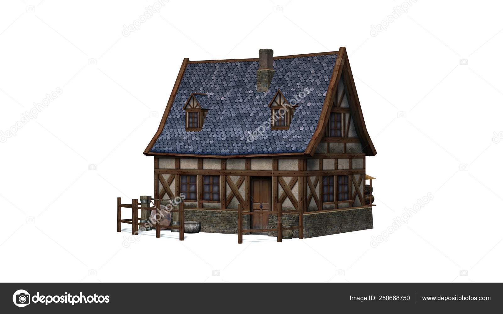 Medieval Cottage Back View Isolated White Background Stock Photo by ...