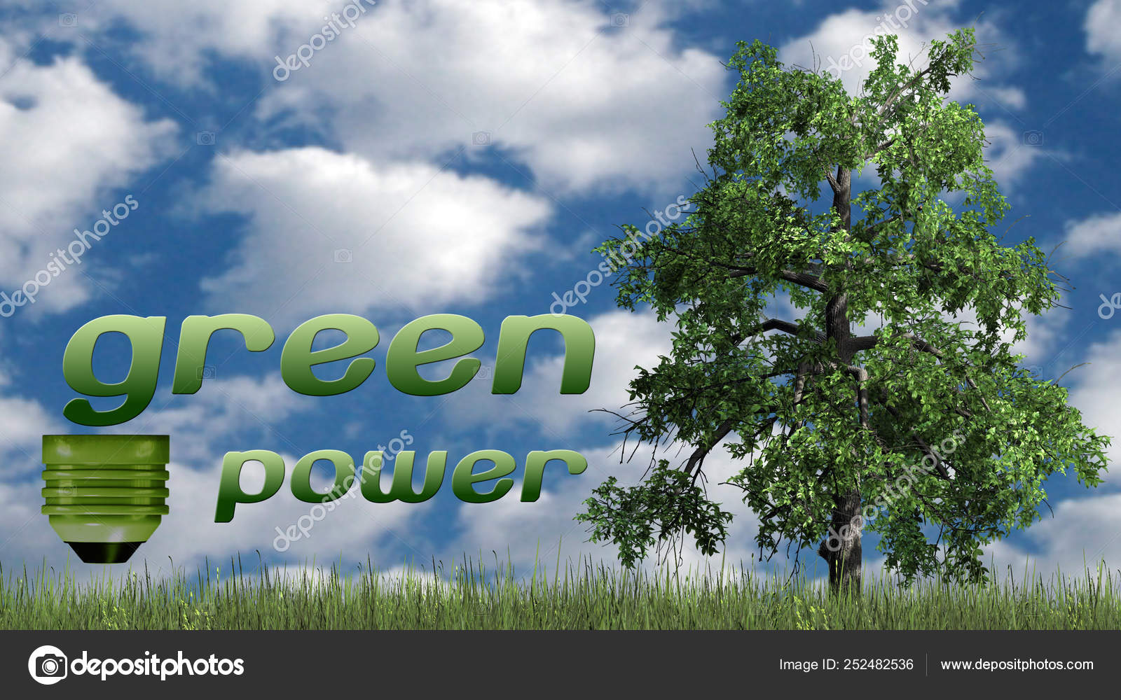 Green Power Text Tree Ecology Concept Isolated Blue Sky Background ...