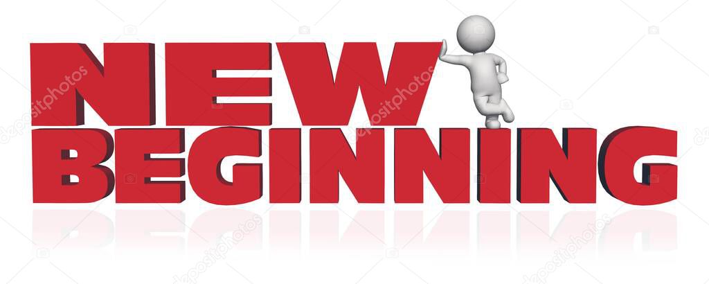 NUEVO COMIENZO de letras en color rojo y personas inclinadas en 3D con ...