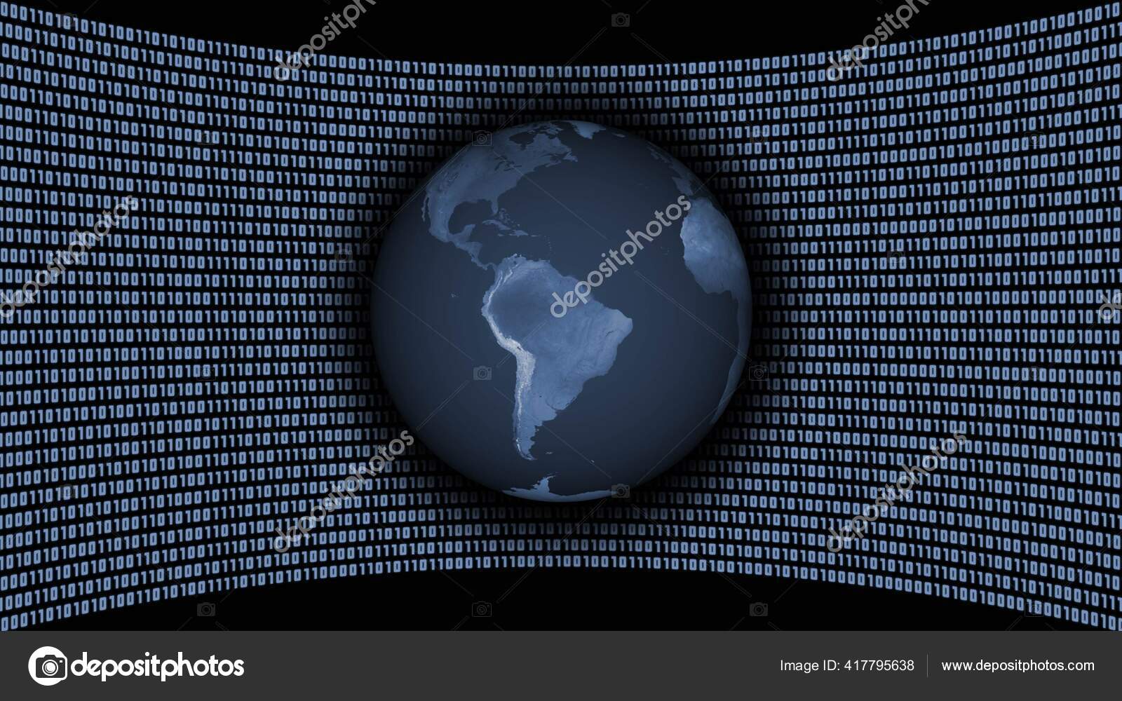 American Continent Earth Globe Front Virtual Studio Wall Binary Code Stock Photo by ...