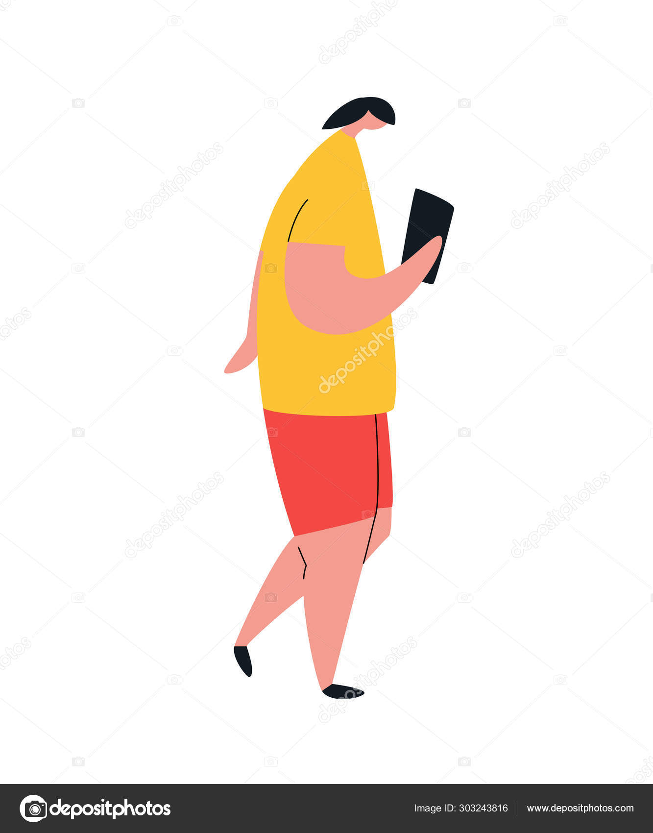 Woman scrolling smartphone. Vector people character with mobile phones ...