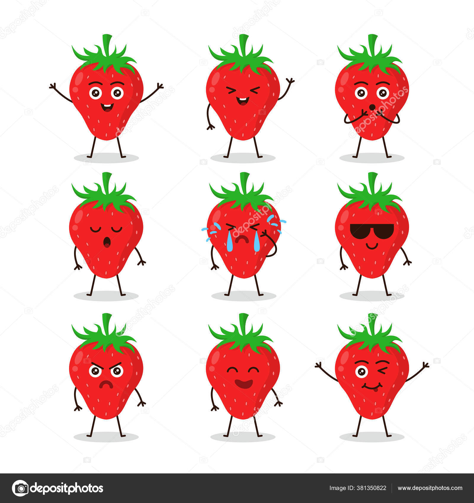Cute Strawberry Fruit Character Set Illustration Design Collection Cute ...