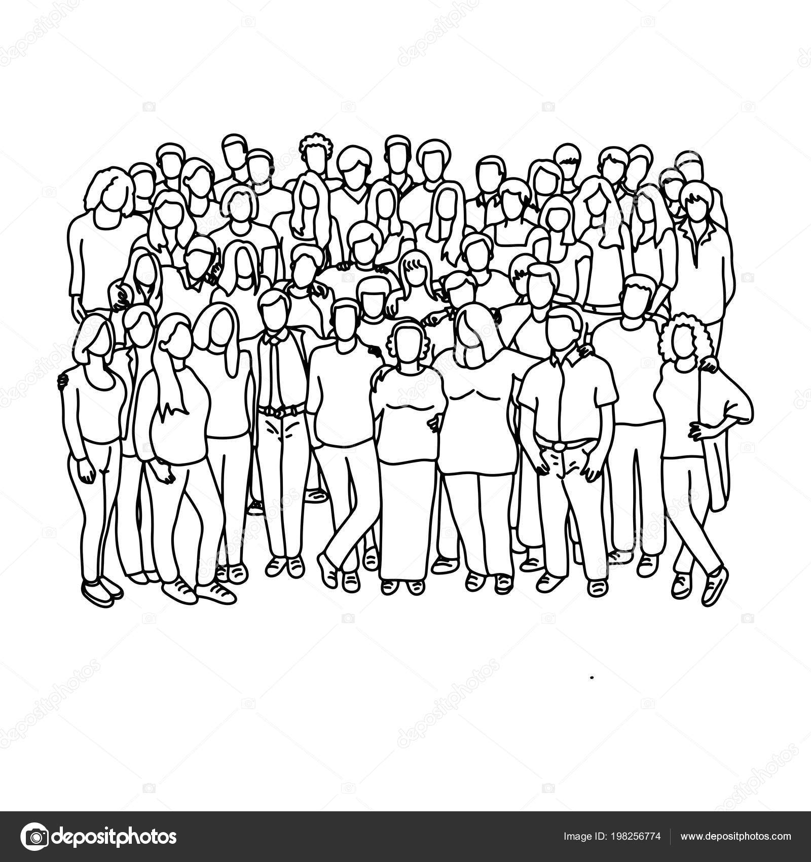 Group Businesspeople Standing Together Vector Illustration Sketch ...