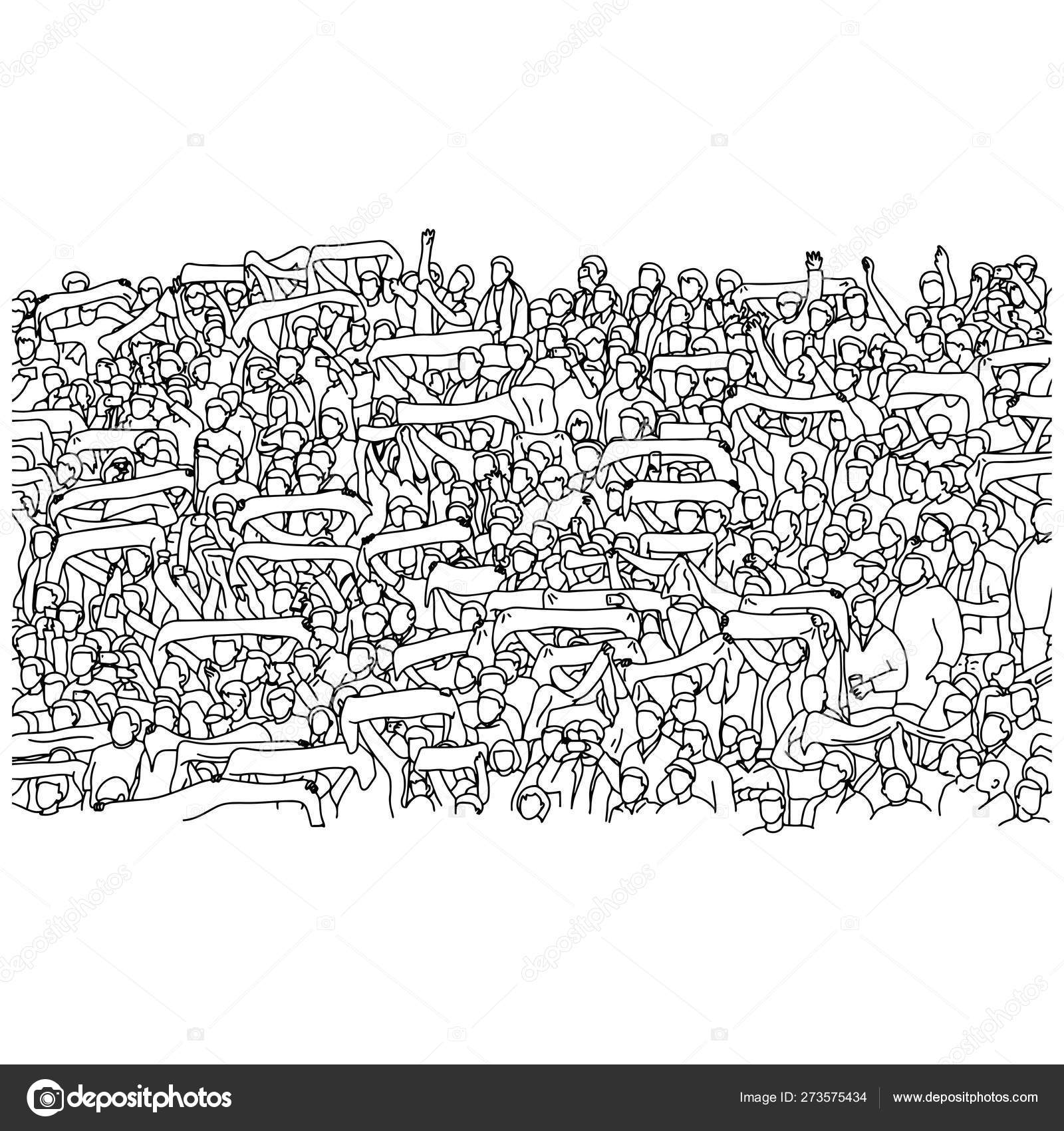 Crowd of soccer fan cheering on stadium vector illustration with black ...