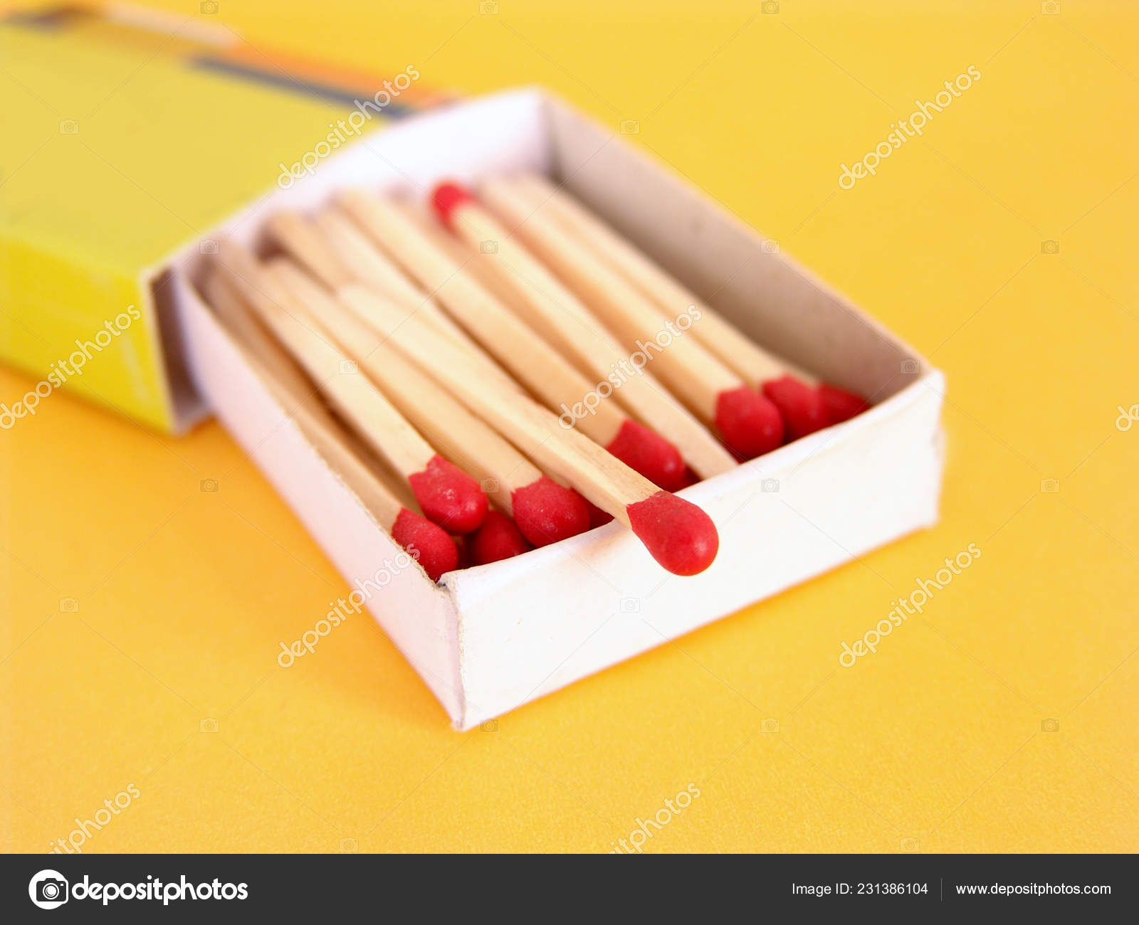Matchsticks White Matchbox Yellow Table Surface Stock Photo by ...