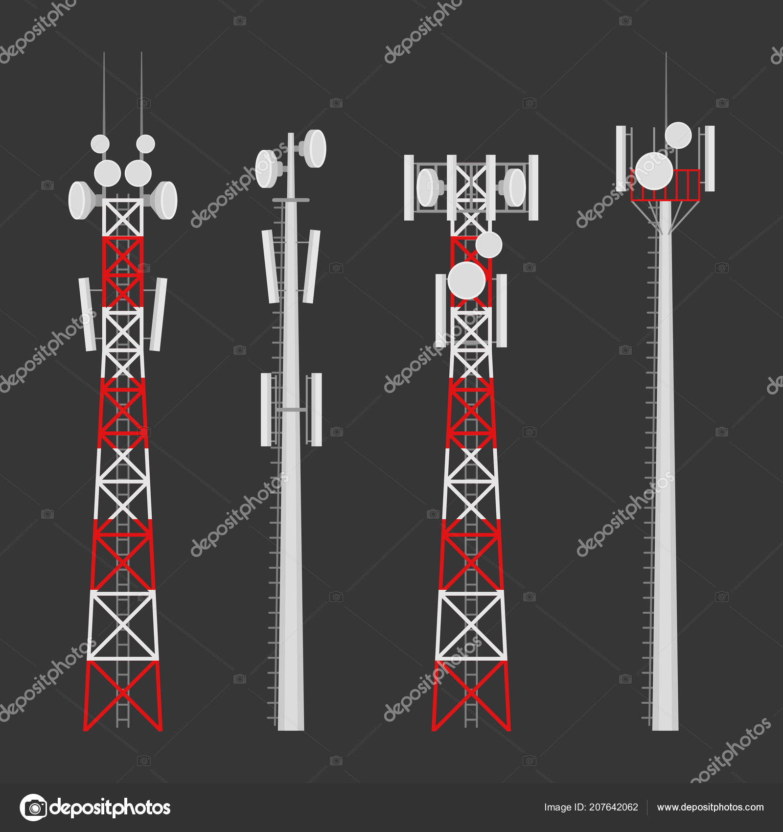 Transmission cellular wireless towers vector set ⬇ Vector Image by ...