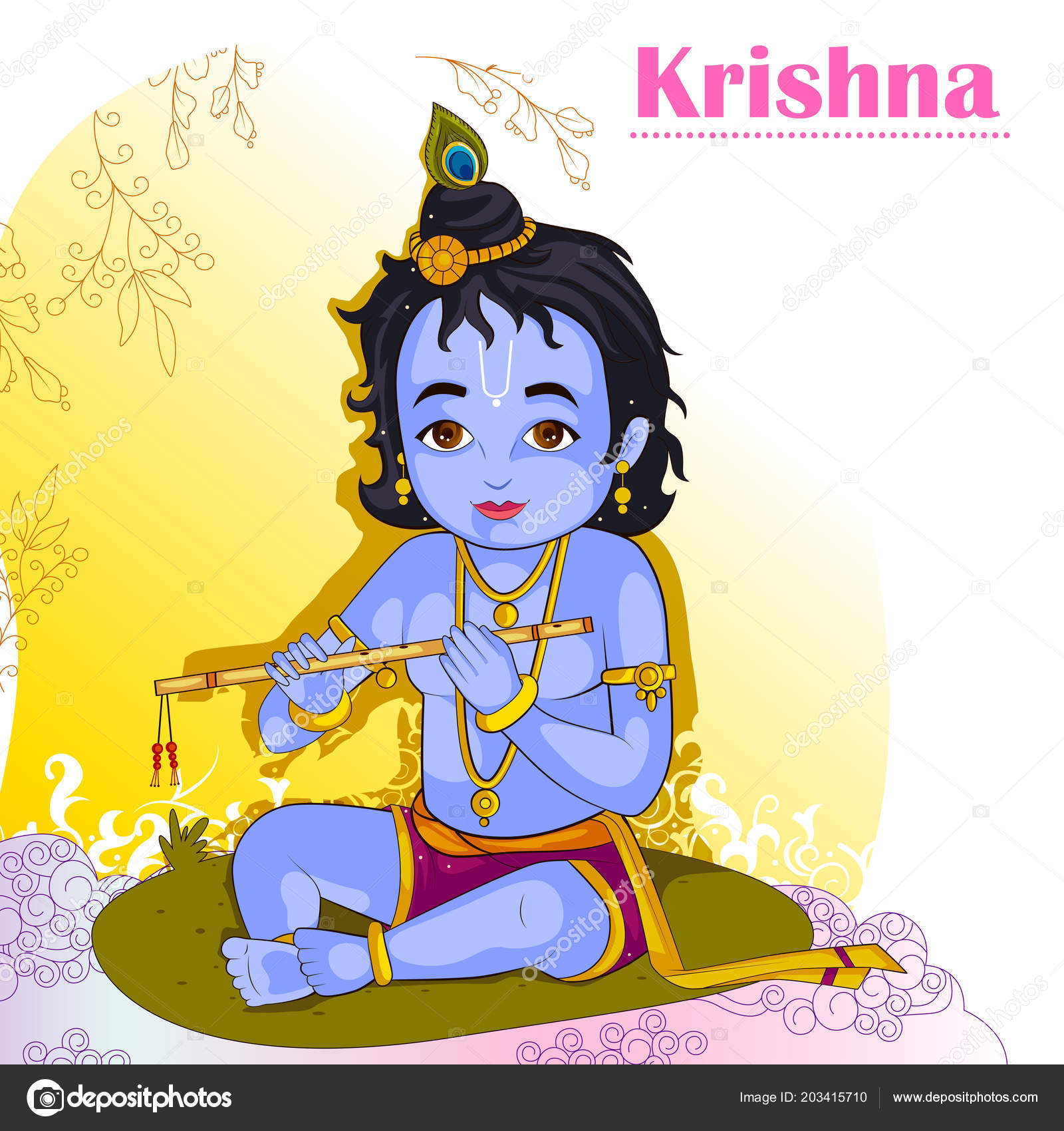 Little Krishna playing bansuri flute on Janmashtami background Stock ...