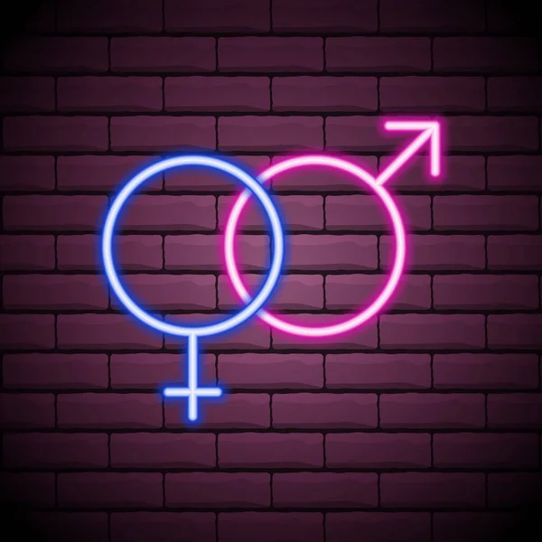Female and male gender symbols, a symbol, an icon made in a neon style ...