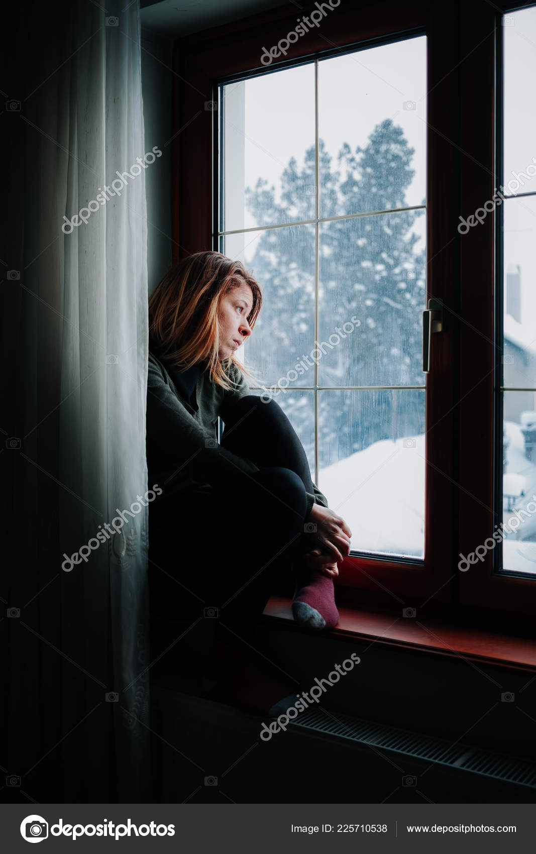 Sad Woman Sitting Window Looking Stock Photo by ©marjan4782@gmail.com ...