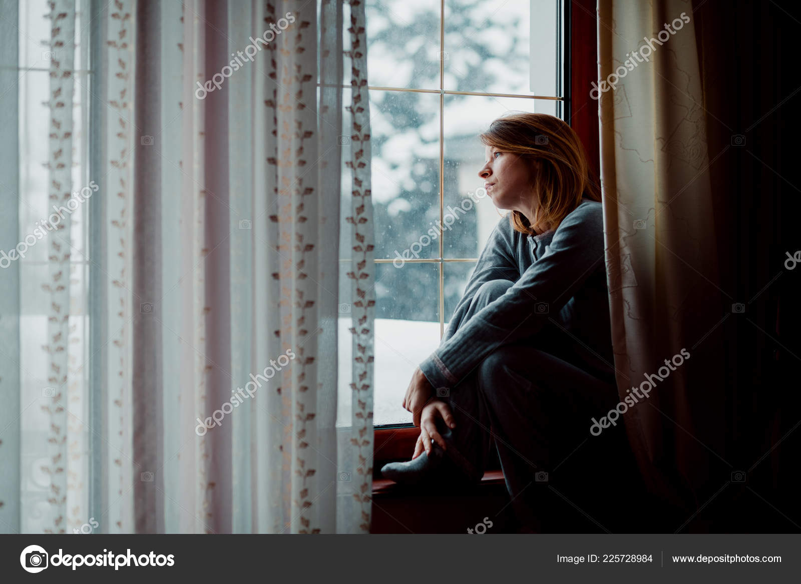 Sad Woman Sitting Window Looking Stock Photo by ©marjan4782@gmail.com ...