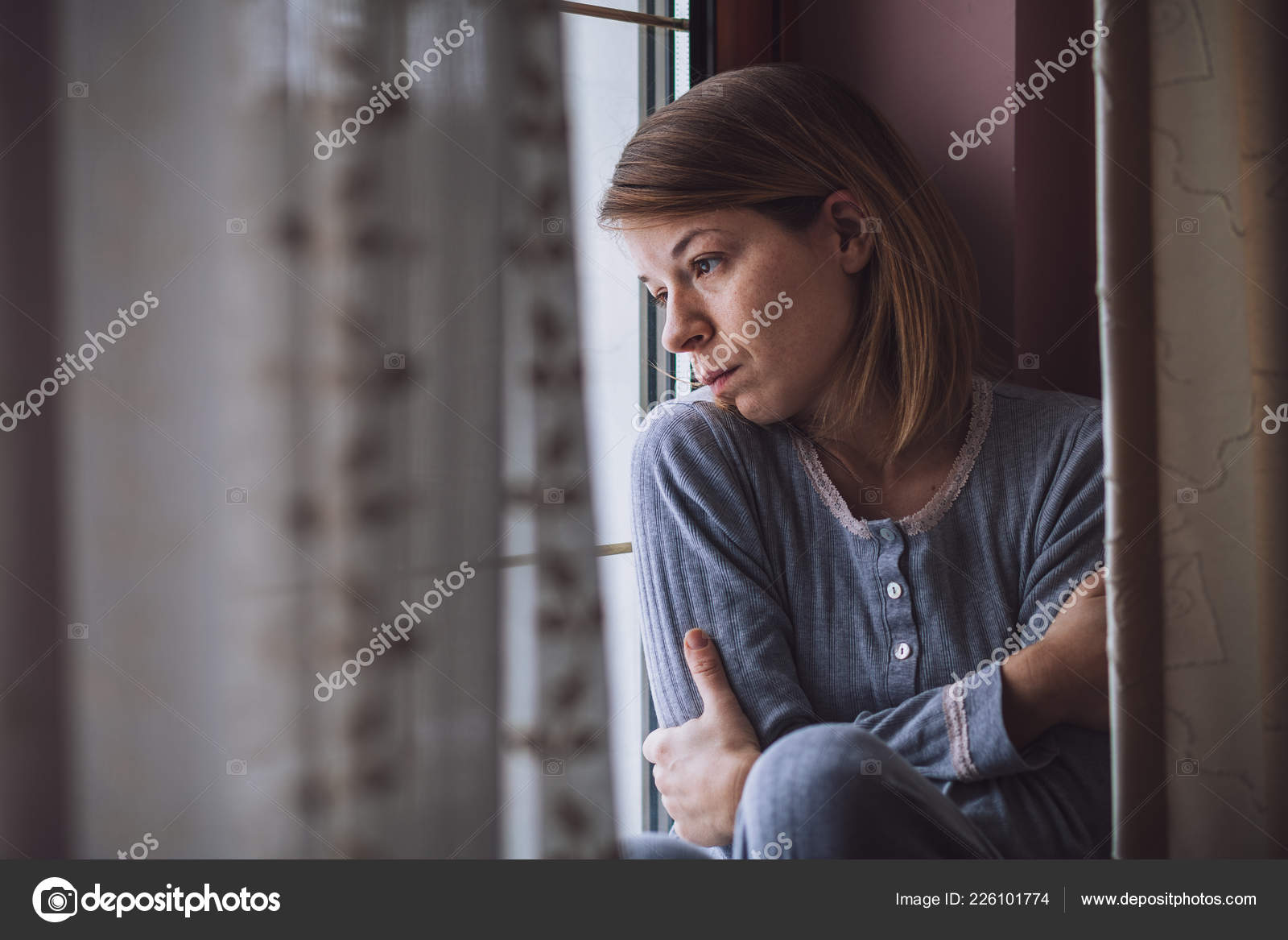 Sad Woman Sitting Window Looking Stock Photo by ©marjan4782@gmail.com ...