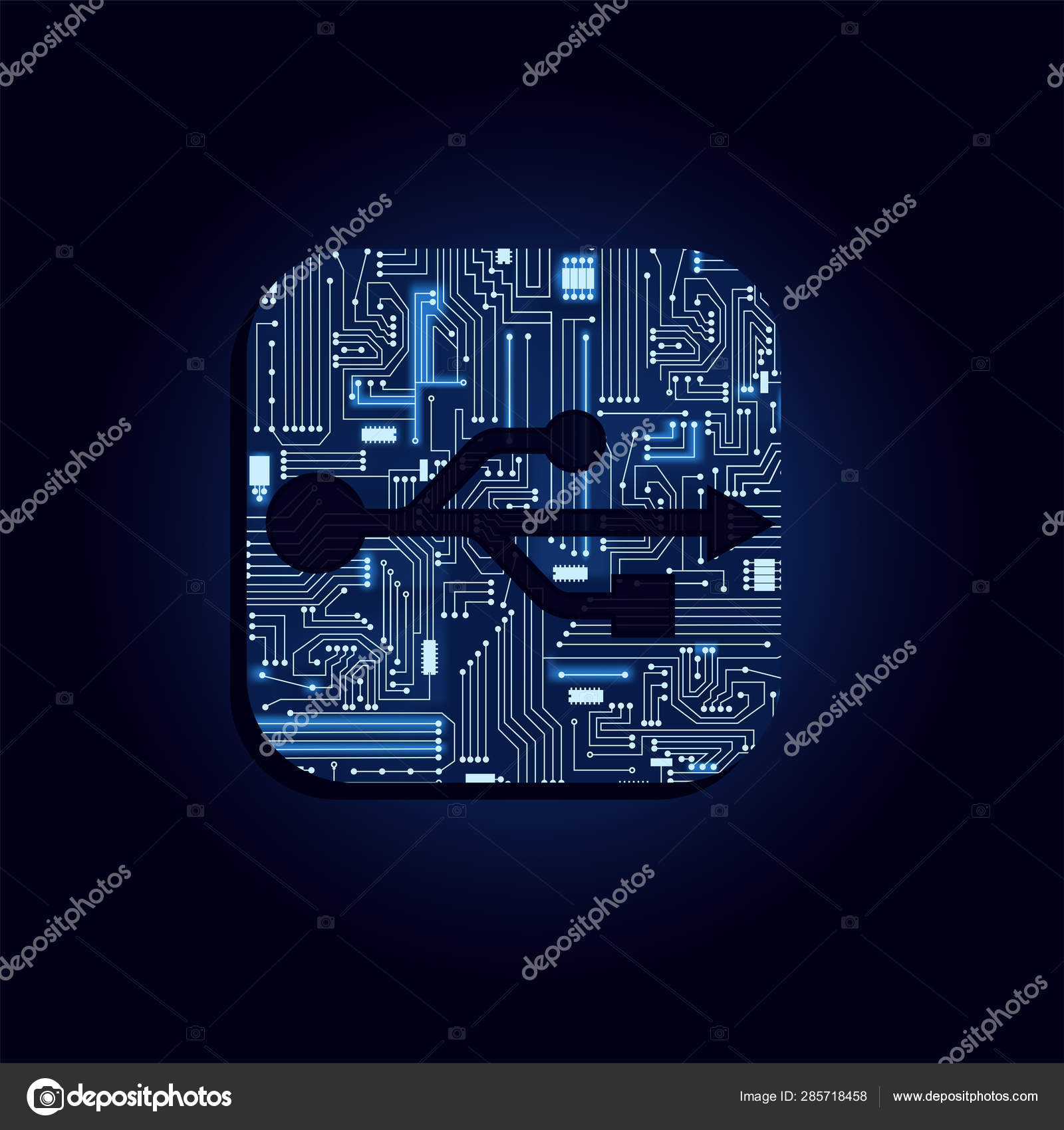 Button Usb Symbol Filled Electronic Circuit Blue Light Electronic ...