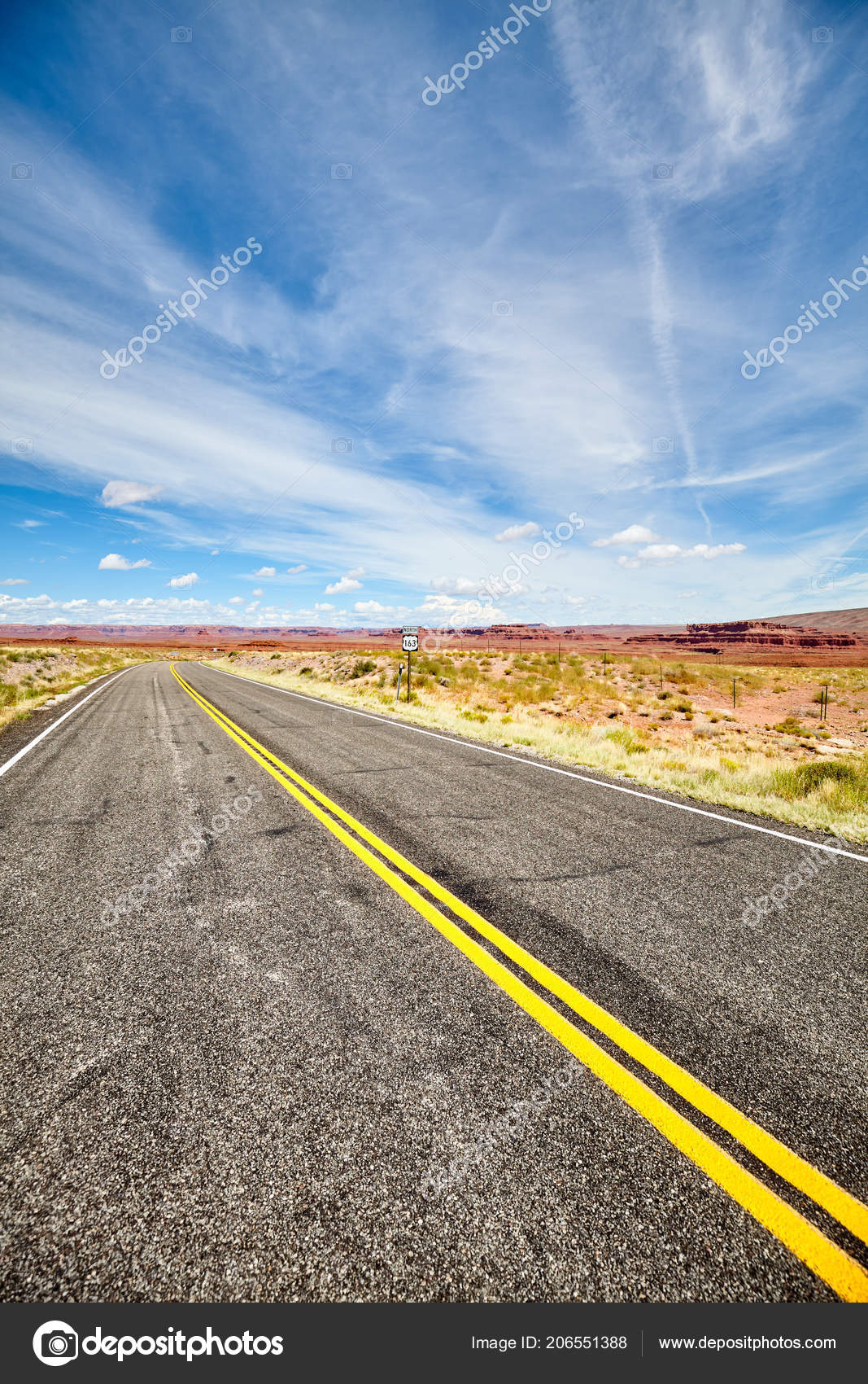 Route 163 Scenic Deserted Road Travel Concept Usa — Stock Photo ...