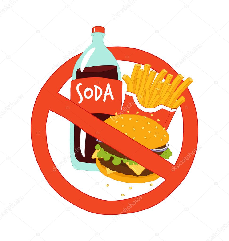 Señal de parada de comida rápida. Ilustración vectorial. 2022