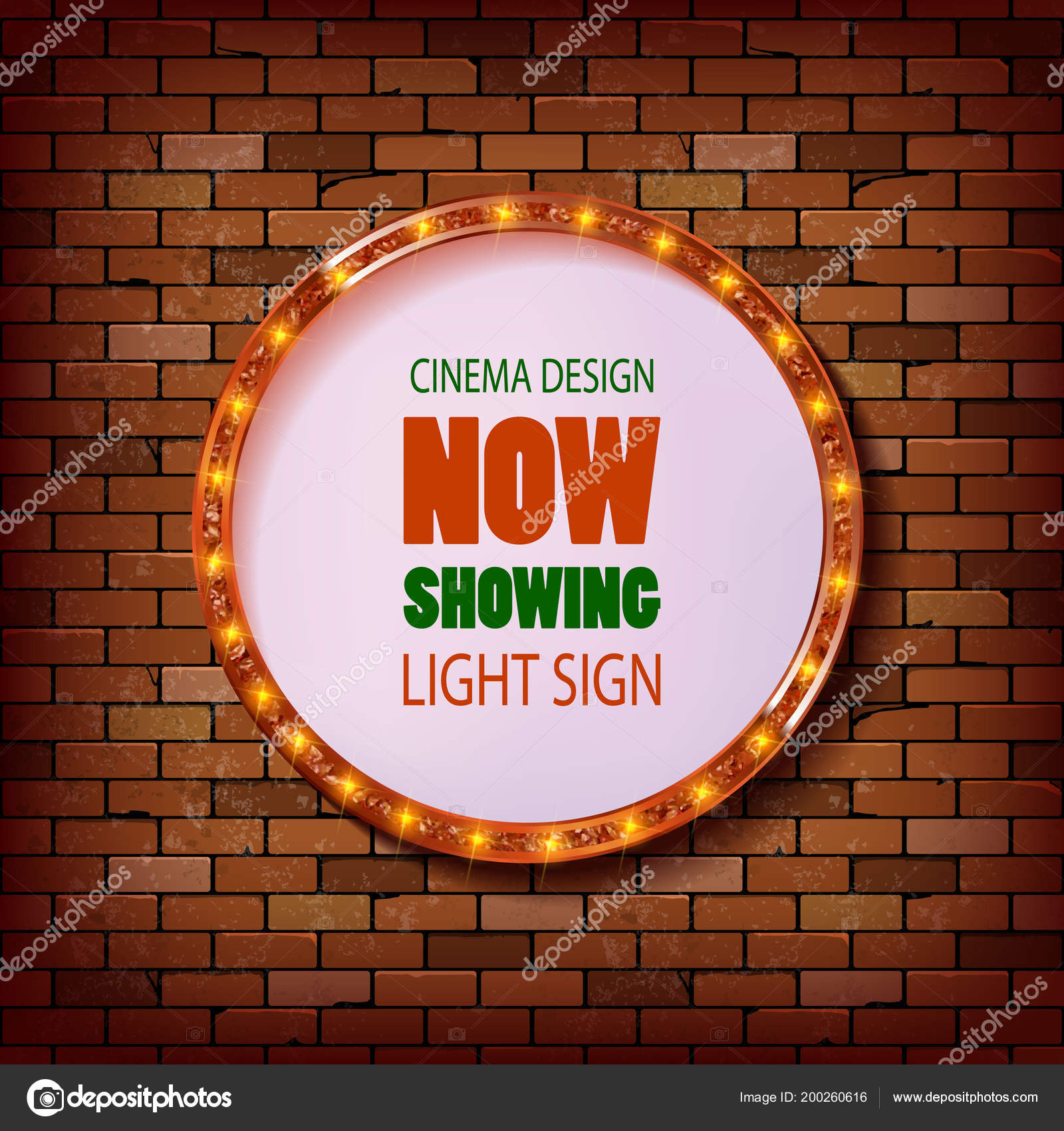 Render Marquee Light Circle Board Sign Brick Wall Background Vector ...