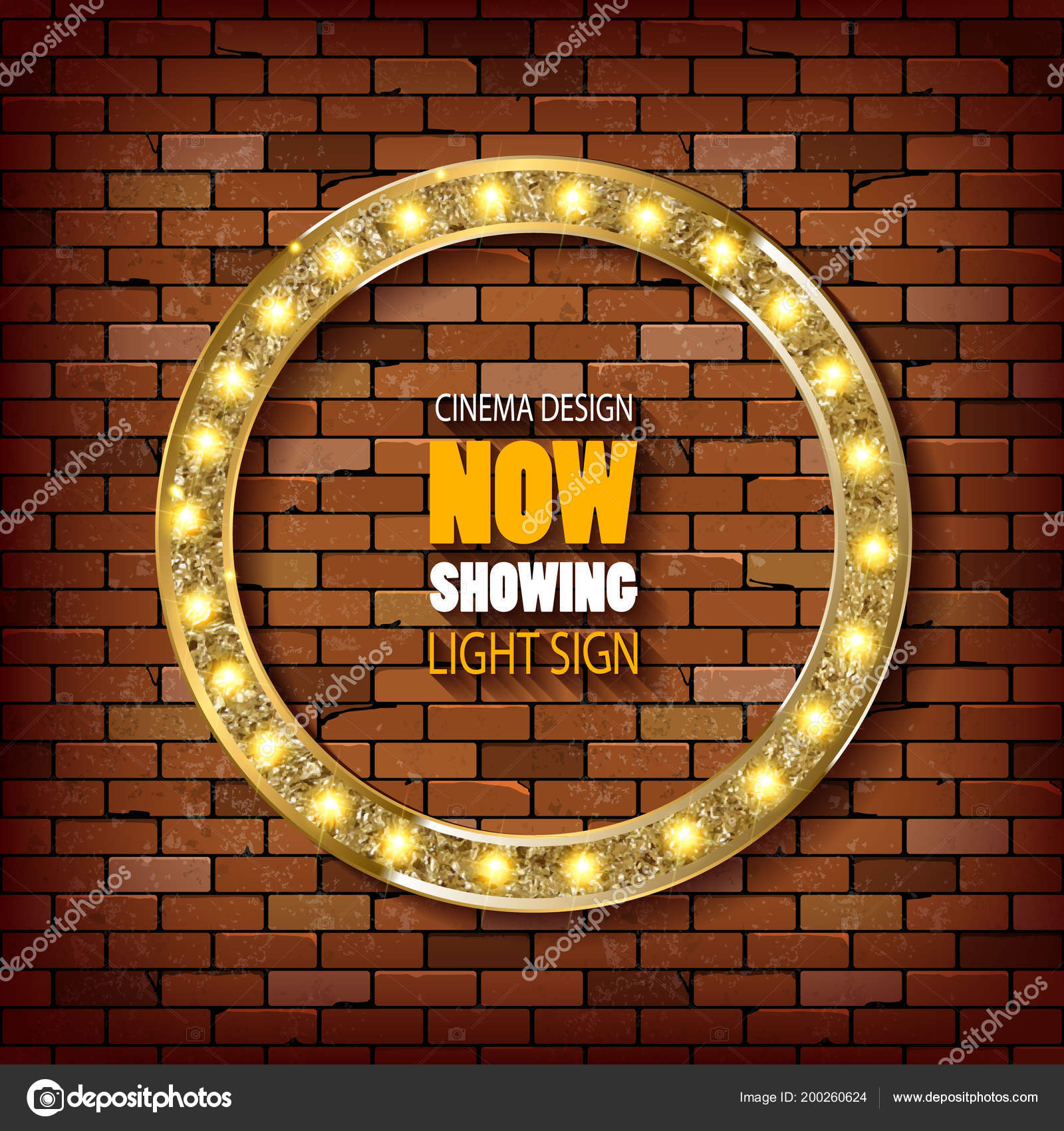 Render Marquee Light Circle Board Sign Brick Wall Background Vector ...