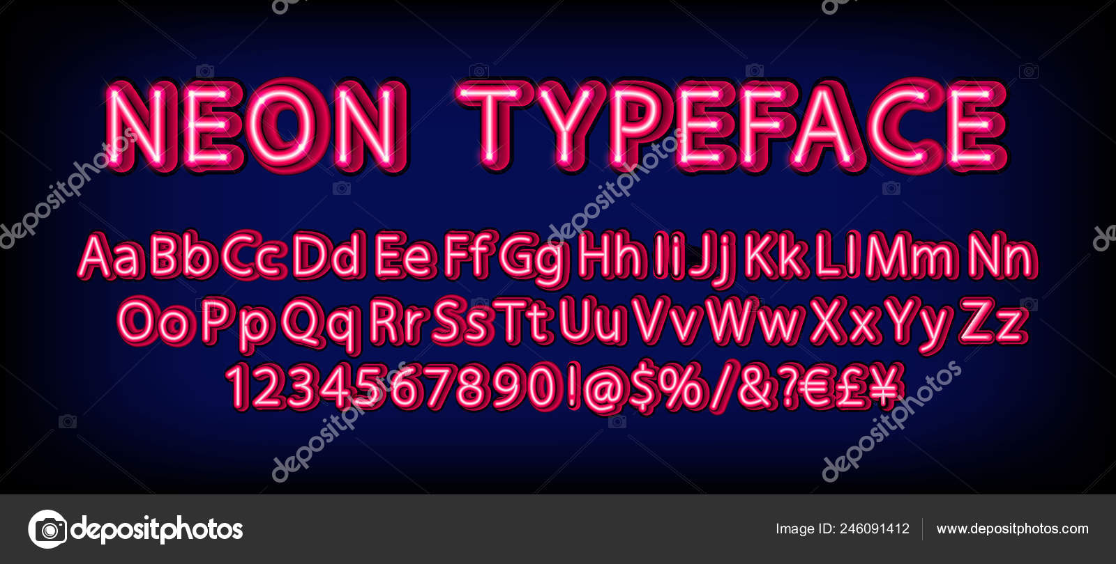 Red Neon Character Font Set Purple Background Vector Illustration Stock ...