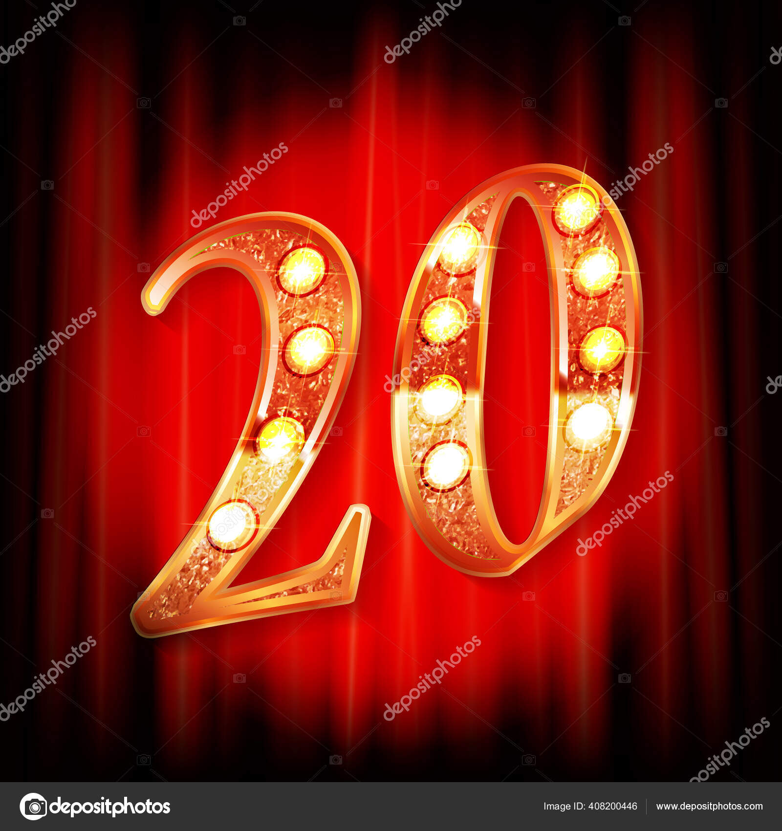 Gold Numbers Background Red Curtain Greeting Card Template Vector ...