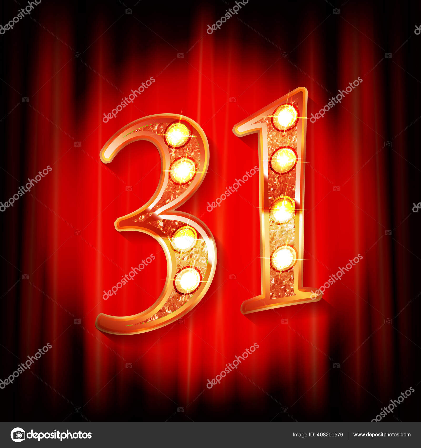 Gold Numbers Background Red Curtain Greeting Card Template Vector ...
