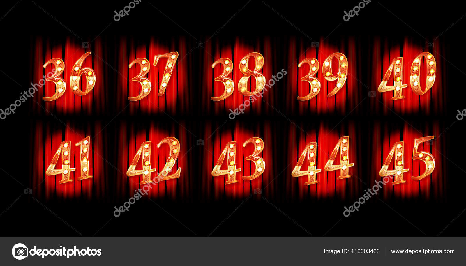 Gold Numbers Background Red Curtain Greeting Card Template Vector ...