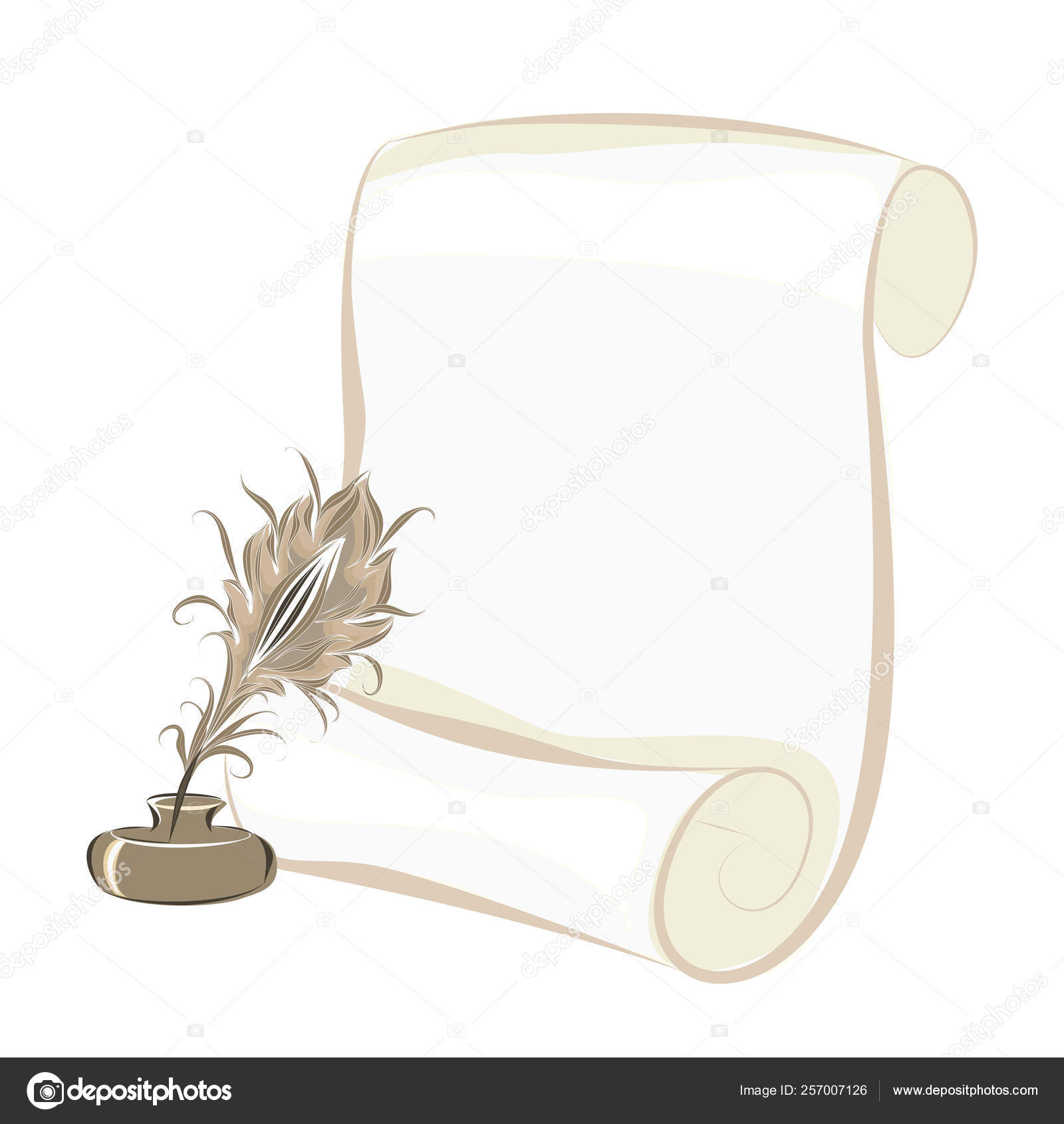 Scroll Pen Ink Vintage Vector Background Ancient Instruments Stock ...