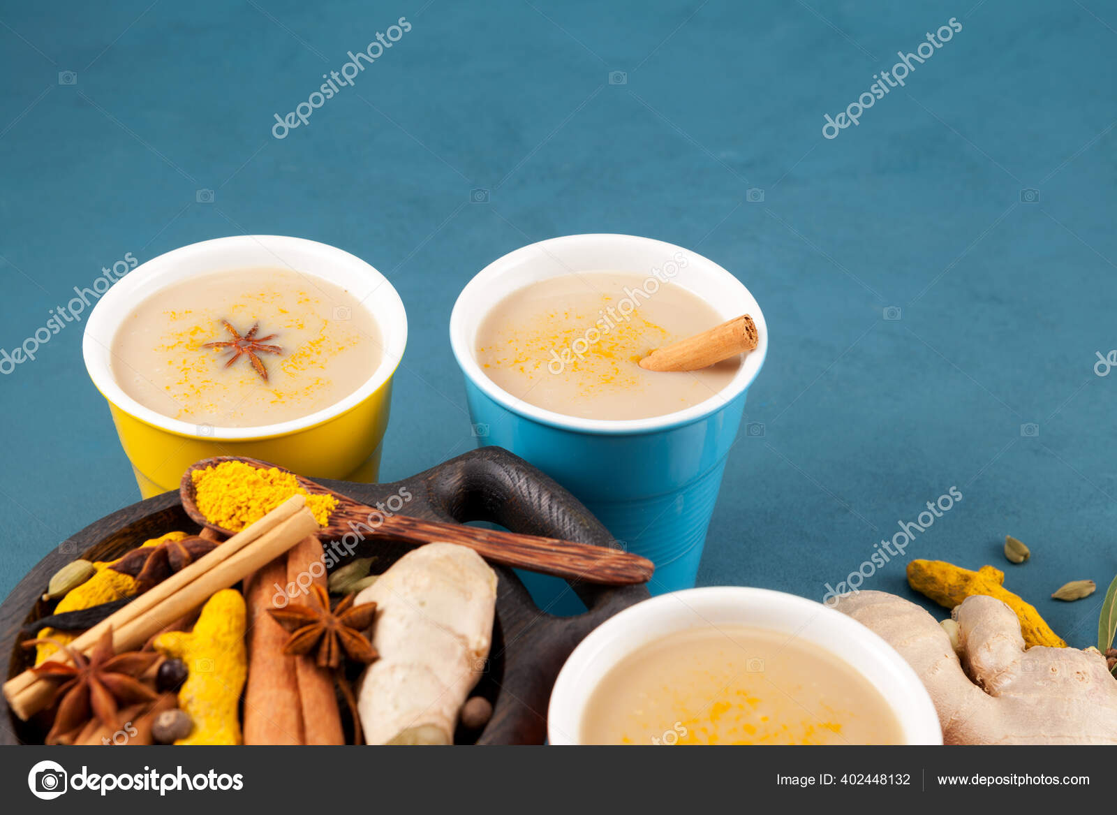 Indian Masala Tea Masala Chai Golden Milk Multi Colored Ceramic Stock ...