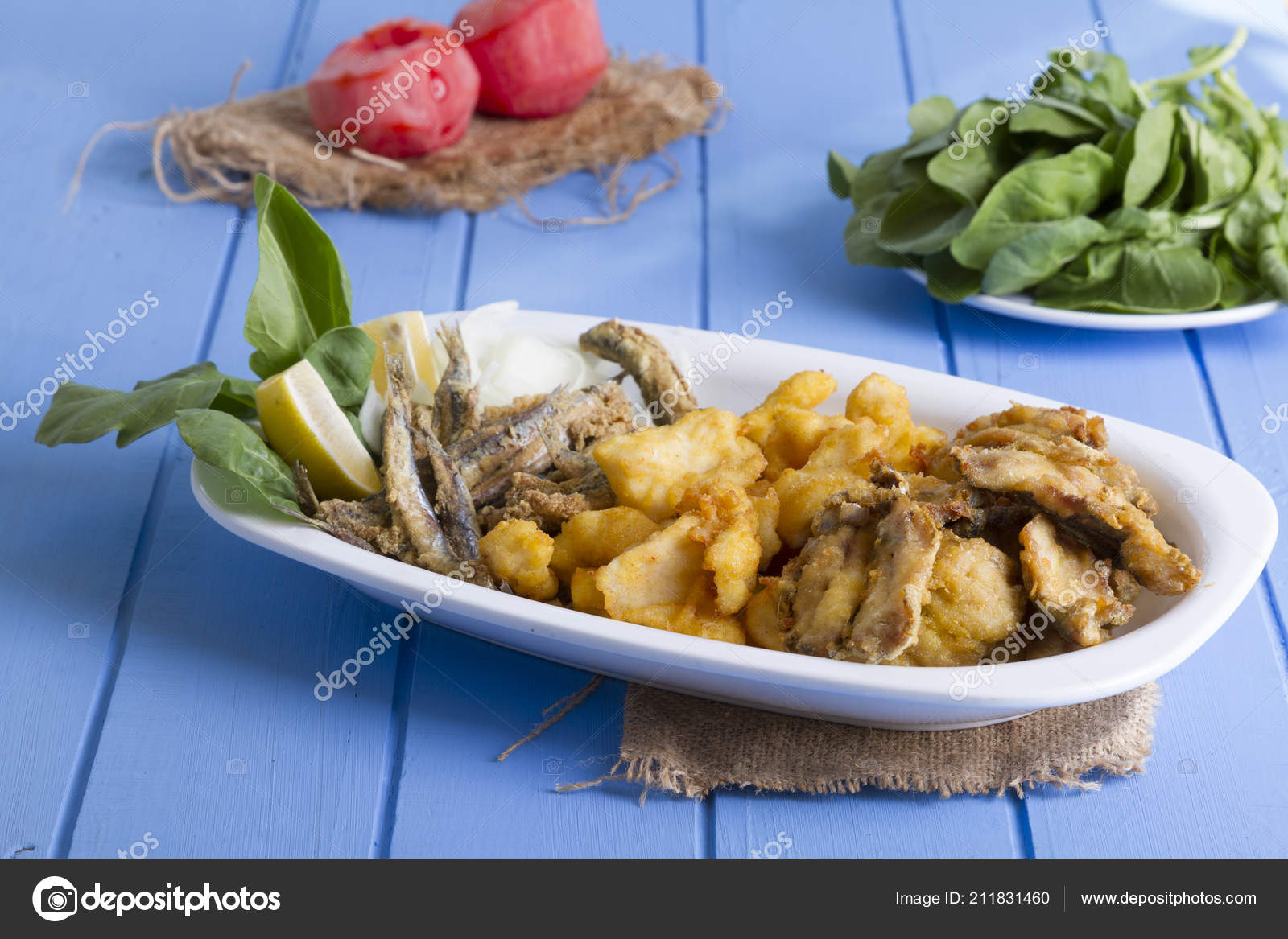 Delicious Deep Fried Mix Seafood Fish Plate Haddock Anchovy Sardine ...