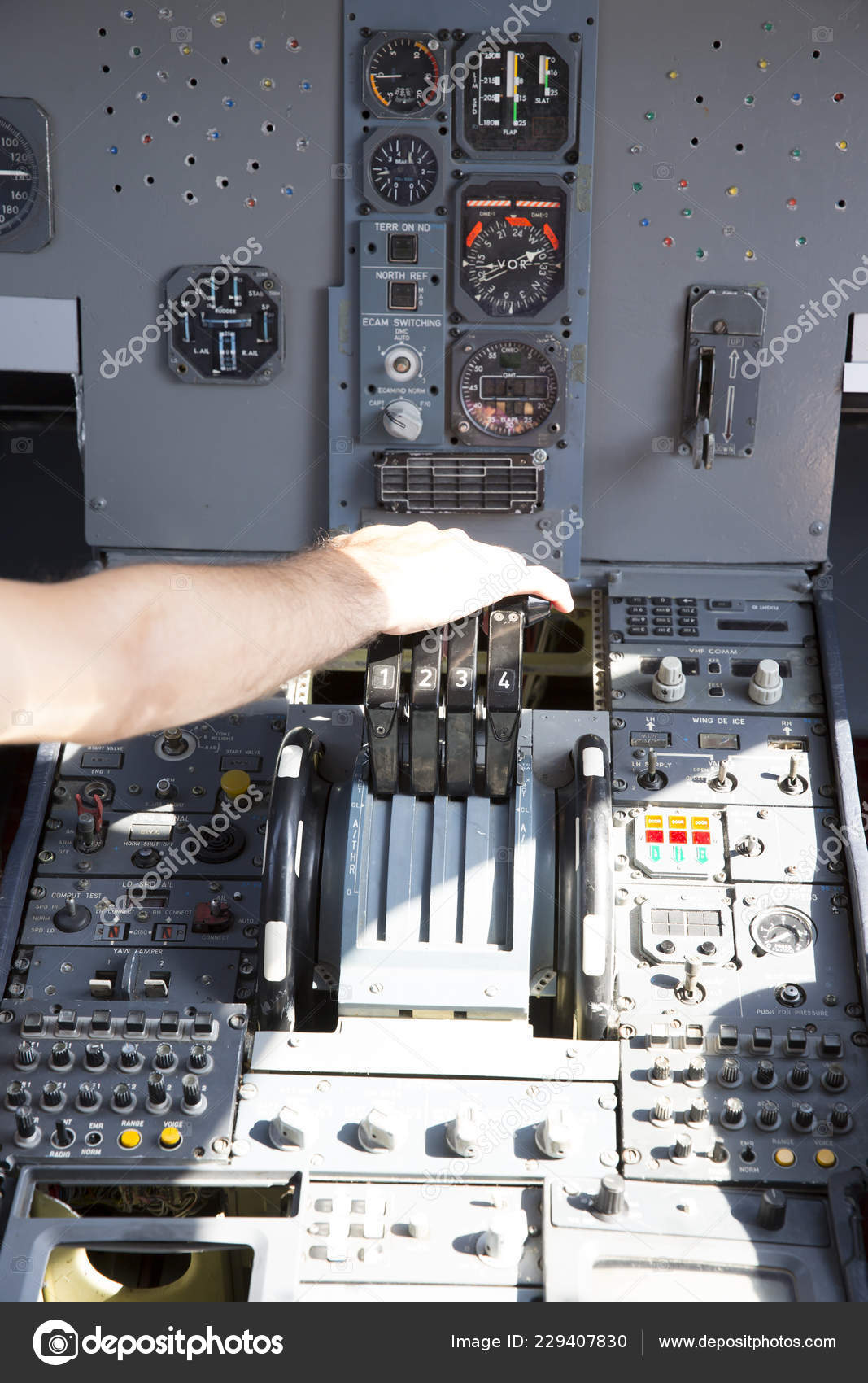 Airplane Pilot's Cockpit Center Control Panels Closeup High Detailed ...