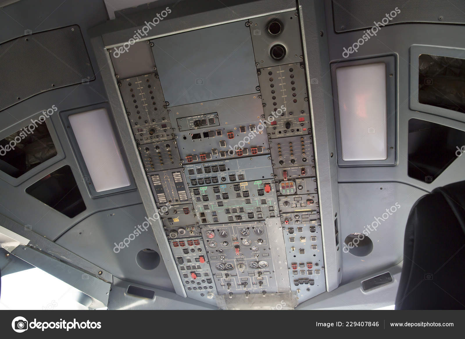 Airplane Pilot's Cockpit Center Control Panels Closeup High Detailed ...