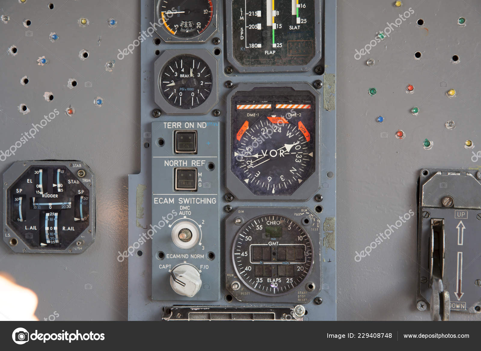 Airplane Pilot's Cockpit Center Control Panels Closeup High Detailed ...